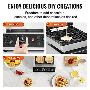 VEVOR Commercial Waffle Maker, 4PCS Round Waffle Baker Machine,1750W Non-Stick Stainless Steel Belgian Waffle Iron with Temperature and Time Control, for Restaurant Bakery Snack Bar Family