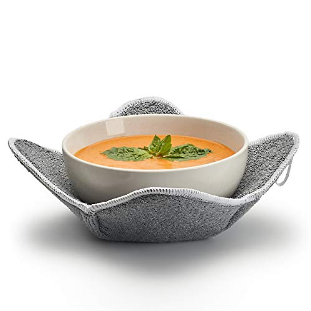 Bear-A-Bowls Microwavable Bowl Cozies - Washable & Reusable Liner & Holder - Soft Microfiber & Sponge Material - Gray Dish Pads for Hot & Cold Bowls, Pack of 4