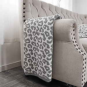 Throw Blanket Soft Fuzzy Fluffy Leopard Knit Throw Blanket, Cozy Plush Fleece Comfy Microfiber Cheetah Blanket for Couch Sofa Bed, Stone/Cream