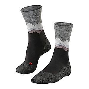 FALKE Men's TK2 Explore Crest Hiking Socks, Merino Wool, Mid Calf, Medium Padding, Max Comfort, Athletic Sock, Black (Black 3003), 12.5-13.5, 1 Pair
