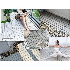 WPC Patio Deck Tiles,DIY Interlocking Decking Tiles, Floor Tile,Water Resistant Indoor Outdoor (9, 3D Organic White)