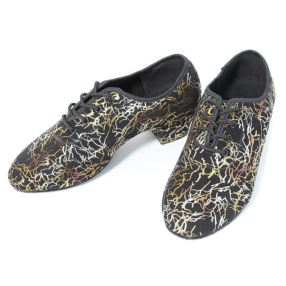 VCIXXVCE Women's lace-up Latin Dance Shoes Ballroom Modern Jazz Dance Practice Performance Shoes with Closed Toes Low Heel 1.18inch,Gold,Model NJB, 10 B(M) US