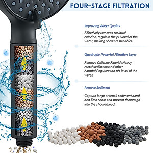 Ryamen Filtered Shower Head with Handheld，Black High Pressure 9 Spray Mode Showerhead with Hose,Bracket and Minerals Stones Replacement Filters for Hard Water,Anti-clog & Powerful to Clean