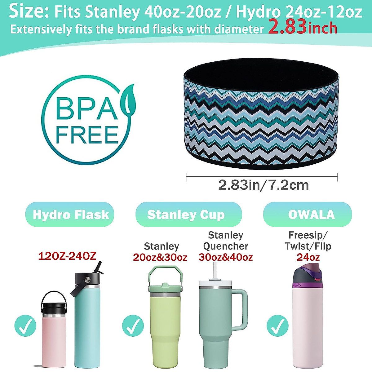 WK IEASON Protective Silicone Base Boot 12oz-24oz for Hydro Flask Wide Mouth/Standard Mouth, Anti-Slip Silicone Cover Bumper Compatible with Stanley Tumbler 40oz 30oz 20oz-2.83inch Bottom Diameter