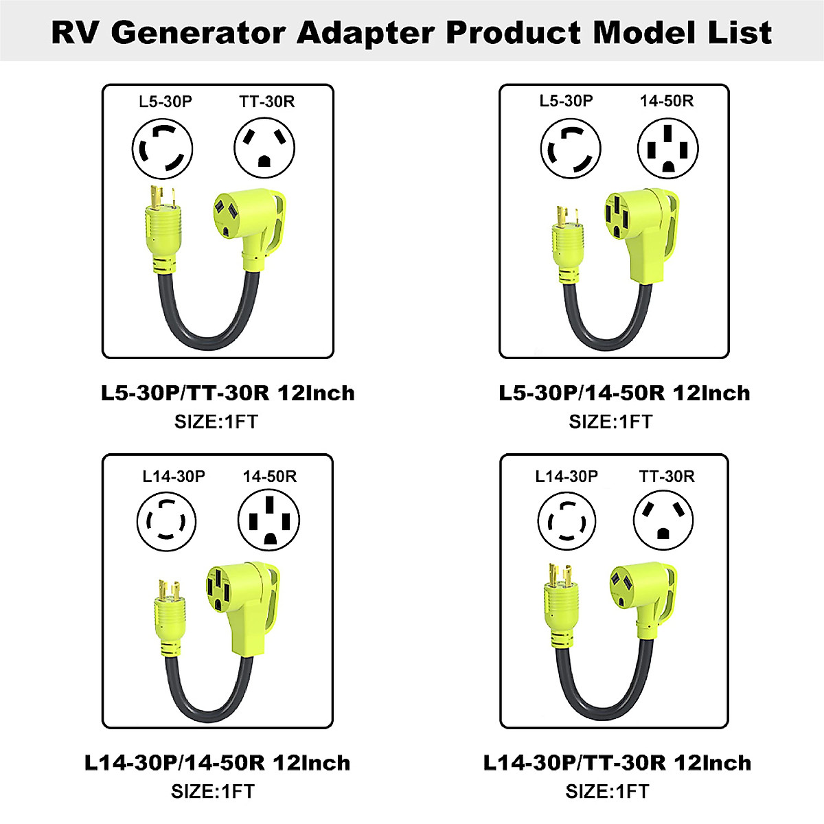 XGGYA 3 Prong 30 Amp to 50 Amp RV Generator Twist Lock Adapter,NEMA L5-30P Male Plug to NEMA 14-50R Female 12 Inch with Grip Handle,Heavy Duty STW 10 AWG Generator Adapter for RV Trailer Camper