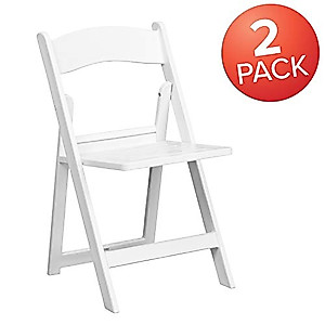 EMMA + OLIVER 2 Pack White Resin Slatted Party & Rental Folding Chair Indoor Outdoor