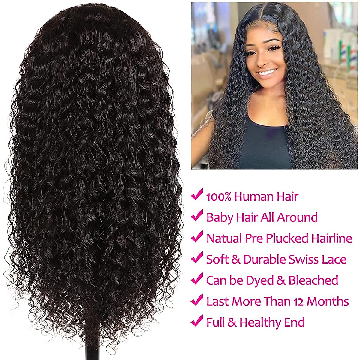 Water Wave Lace Front Wigs for Black Women Wet and Wavy Lace Front Wigs Human Hair Pre Plucked with Baby Hair 180 Density 13x4 Curly HD Lace Front Wigs 30 Inch