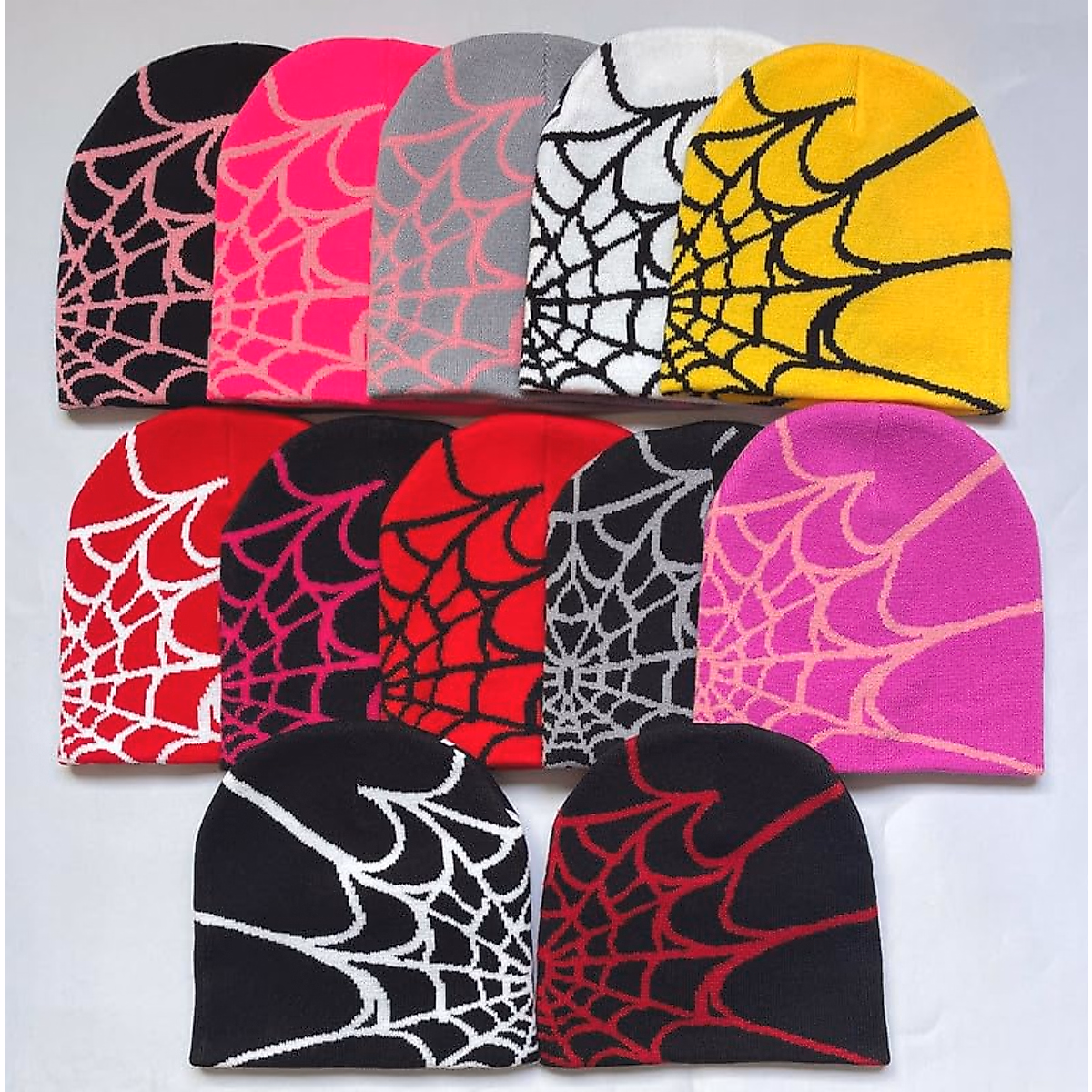 CORIRESHA Women Men y2k Beanie Spider Web Knit Hats Warm Soft Goth Winter Caps White Blue