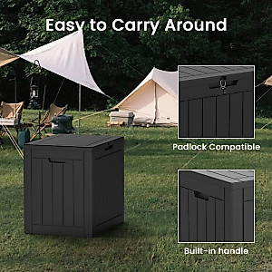 Clussbin 30 Gallon Deck Box Lockable Resin Waterproof Outdoor Storage Delivery Box Waterproof for Patio Furniture Garden Tools Pool Supplies Black