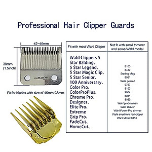 10 Pack Clipper Guards Cutting Guides Compatible With Wahl Clipper with Magnetic Clip/Color Coded-From 1/16 Inch To 1 Inch(1.5-25mm)，Fits All Full Size Compatible with Wahl Clippers (Golden)