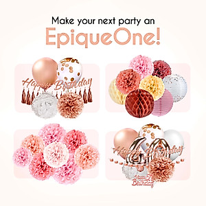 EpiqueOne 41-Piece Rose Gold 21st Birthday Decorations for Women | Includes Happy Birthday Banner, Cake Topper, Tissue Pom Poms & More | Easy to Set Up | Also Ideal for Bridal and Baby Showers & More