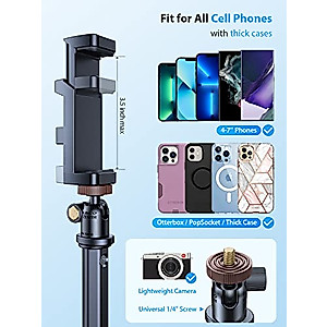 [𝗕𝗲𝘀𝘁 𝗤𝘂𝗮𝗹𝗶𝘁𝘆] 67" Phone Tripod, 𝗦𝘁𝘂𝗿𝗱𝘆 & 𝗣𝗼𝗿𝘁𝗮𝗯𝗹𝗲 iPhone Tripod Stand with Remote, Selfie Stick Tripod for Cell Phone Tripod for iPhone 14 Pro Max Plus 13 Samsung All Phones