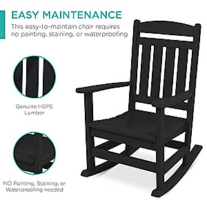 Best Choice Products All-Weather Rocking Chair, Indoor Outdoor HDPE Porch Rocker for Patio, Balcony, Backyard, Living Room w/ 300lb Weight Capacity, Contoured Seat - Black