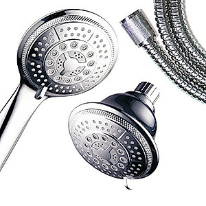 Hydroluxe 1433 Handheld Showerhead & Rain Shower Combo. High Pressure 24 Function 4" Face Dual 2 in 1 Shower Head System with Stainless Steel Hose, Patented 3-way Water Diverter in All-Chrome Finish
