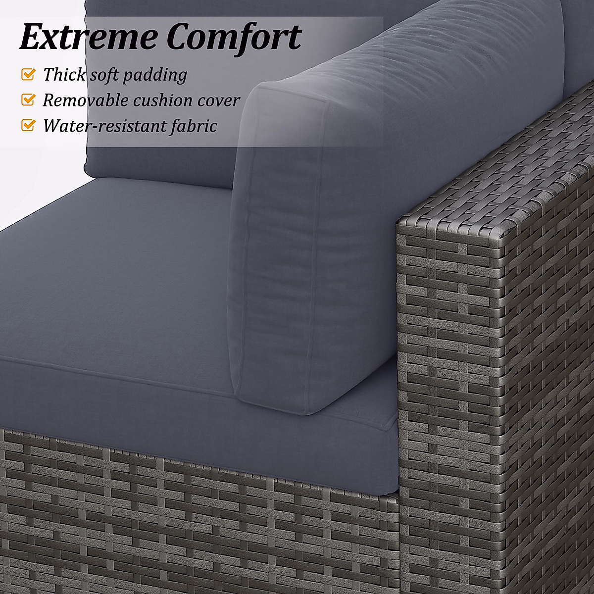 SUNVIVI OUTDOOR 8-Piece Modular Outdoor Patio Furniture Set, Wicker Outdoor Sectional Sofa with 45" Fire Pit Table, All-Weather Rattan with Cushions and Coffee Table for Porch Garden Backyard, Grey