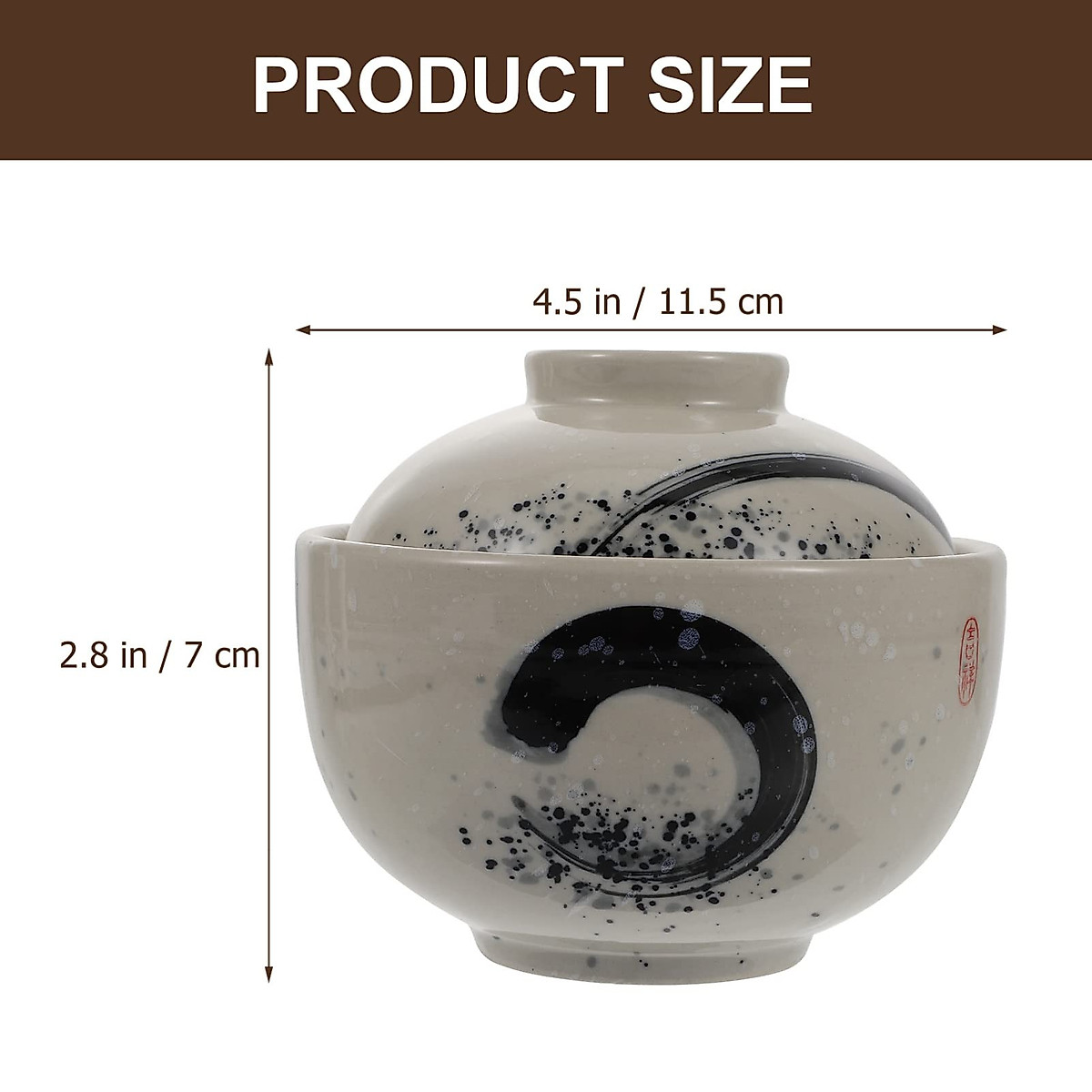 Yardwe Ceramic Bowl with Lid Traditional Japanese Style Soup Bowl Ramen Noodle Soup Rice Bowl with Lid (White)