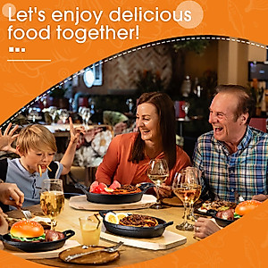 Mifoci Set of 4 Cast Iron Mini Oval Serving Dish Pans with Wooden Base 8oz Mini Cast Fajitas Iron Small Iron Skillet Dishes Black Little Pans Skillets for Baking Roasting (8.5 x 6.1 x 1.7 Inch)