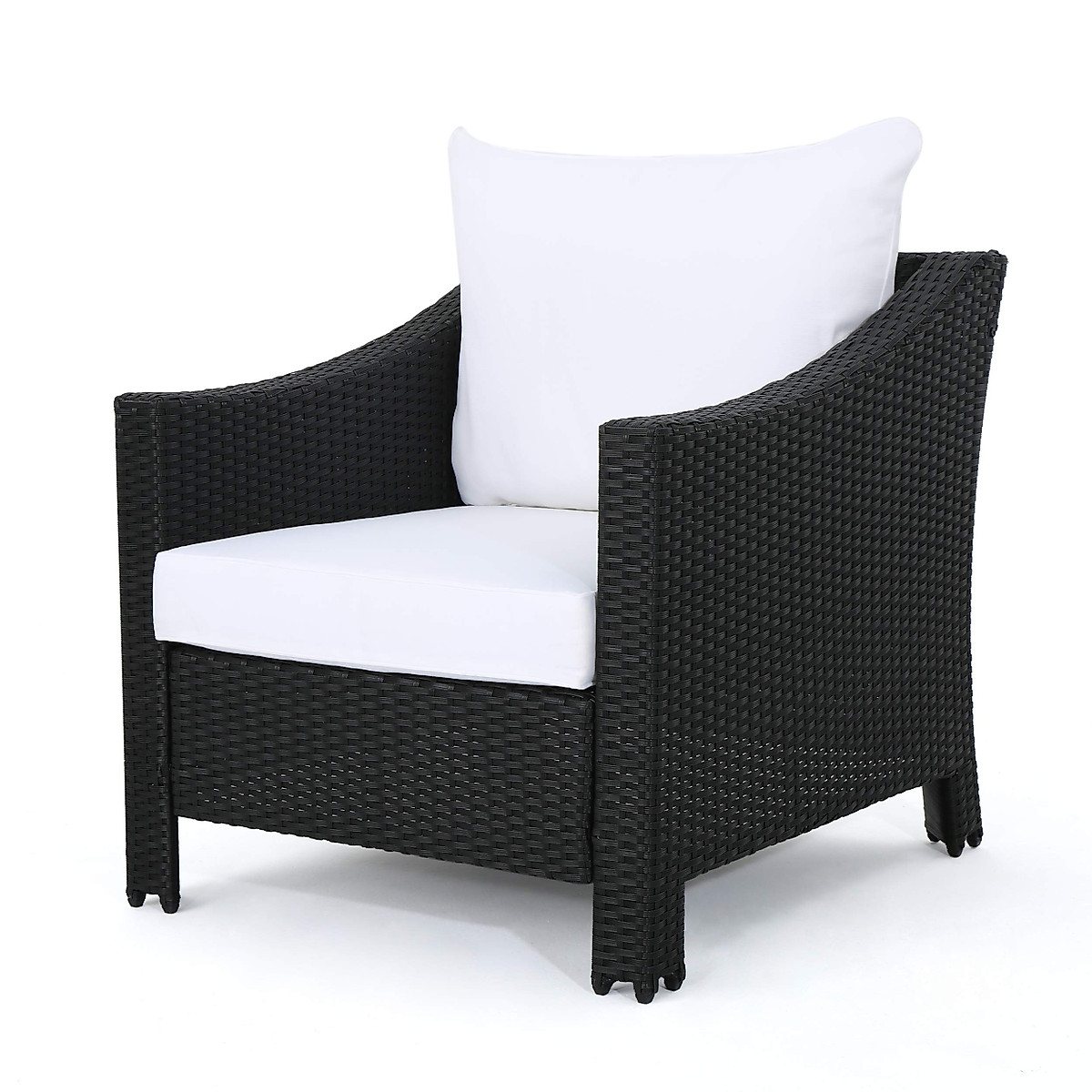 Christopher Knight Home Antibes Outdoor Wicker Club Chairs with Water Resistant Cushions, 2-Pcs Set, Black / White Cushion