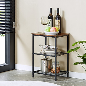 VECELO End Side Table with Storage Shelf, Industrial Night Stand , 3-Tier Small Nightstand for Living room, Bedroom