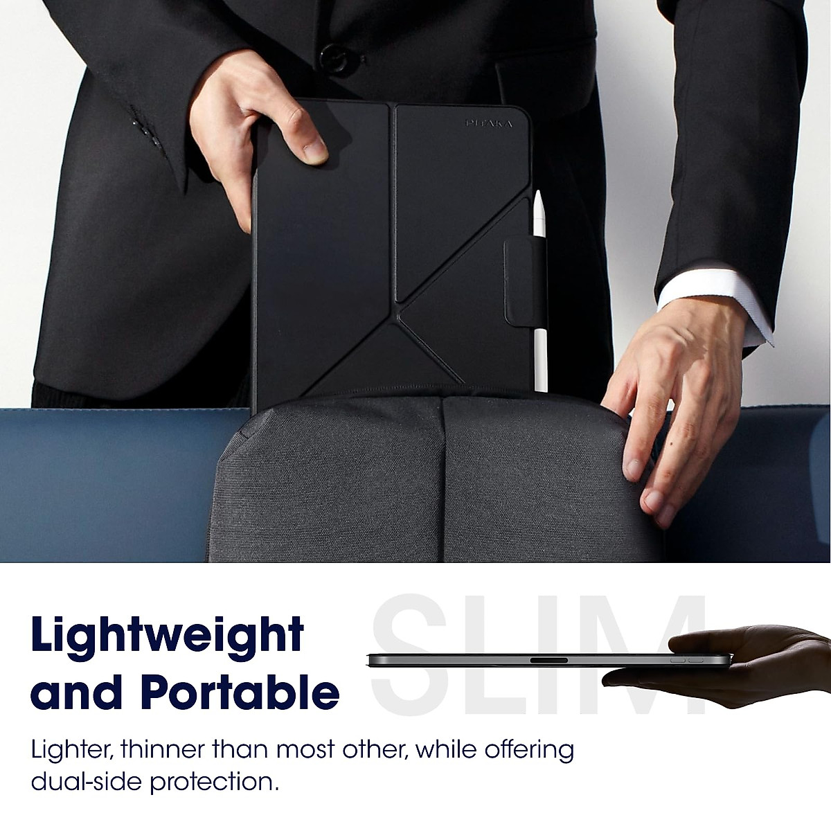 PITAKA iPad Pro 12.9 Case, Compatible with iPad Air 13 Inch (M2) & iPad Pro 12.9 (3-6th Gen) 2022/2021/2020/2018, Lightweight Portrait/Landscape Magnetic Case with 4 Standing Angles - Black