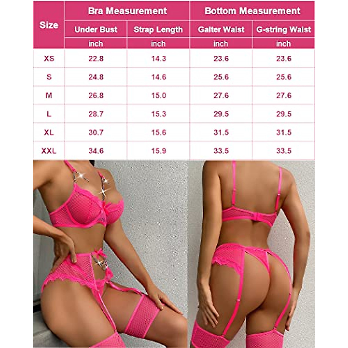 Avidlove Sexy Sleepwear for Women 4 Piece Sets High Waist Underwear(Pink S)