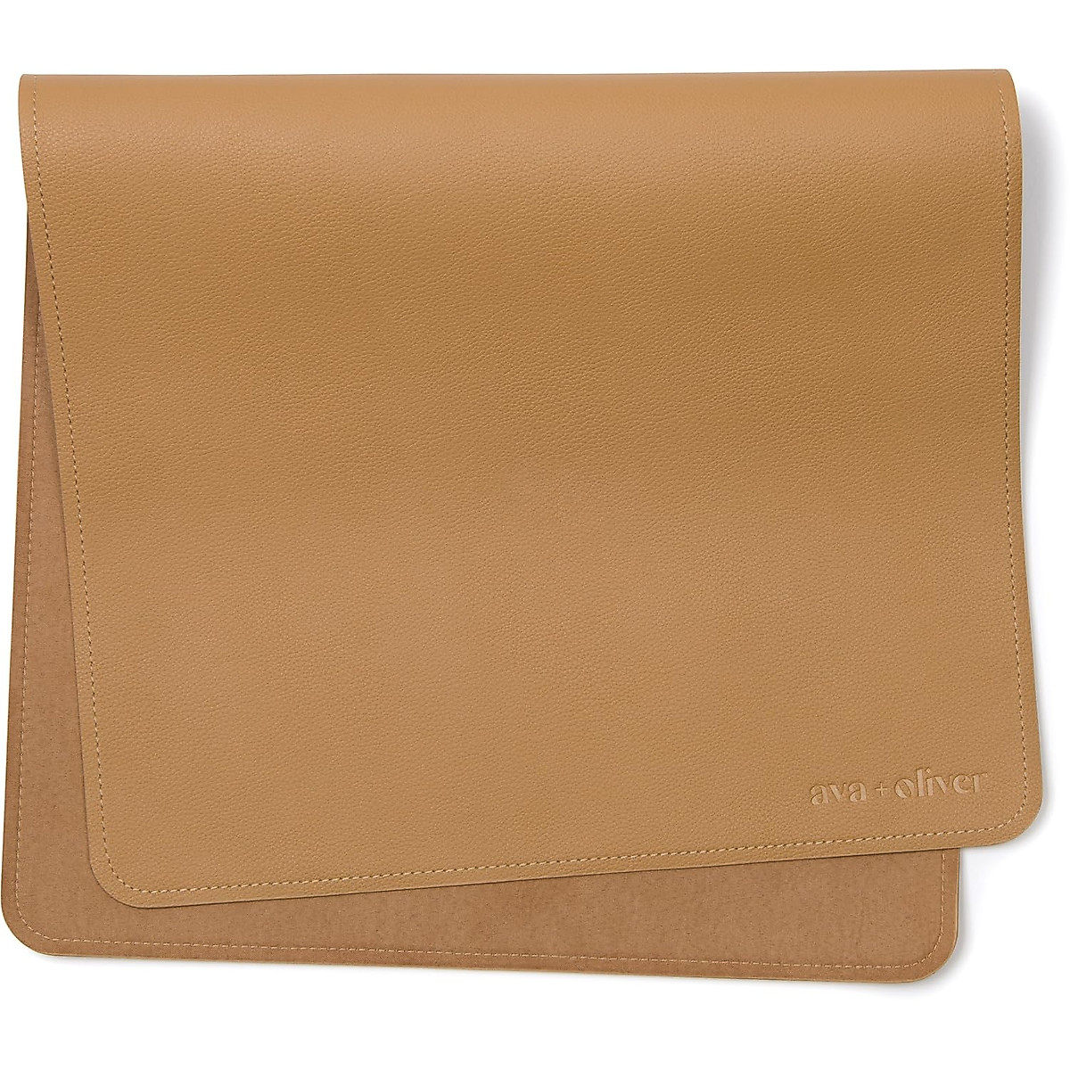 Ava + Oliver Vegan Leather Baby Changing Mat (16 X 30 in) - Multipurpose Wipeable and Portable Diaper Changing Mat - Foldable Travel Changing Mat (Tan)