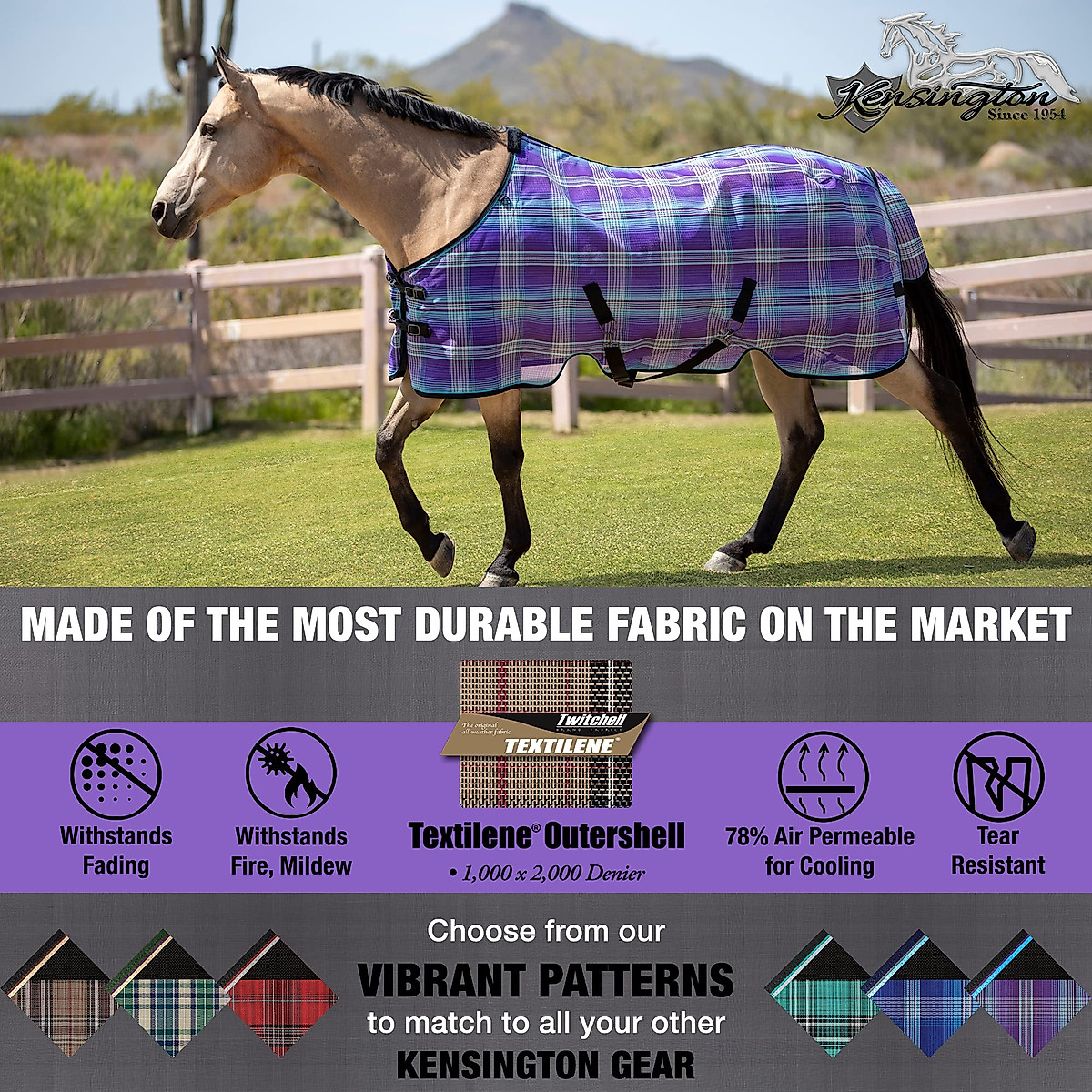 Kensington Breathable and UV Protective Sheet SureFit All Season Protection for Horse - 81", Lavender Mint