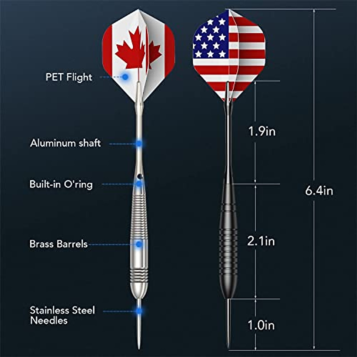 Honwally Steel Tip Dart Set, Professional Metal Darts 6 Pack + 12 Aluminum Shafts + 12 Flights + 1 Sharpener