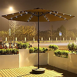 ZJDU 9 Ft Solar LED Lighting Patio Umbrella,Market Garden Sun Shade Umbrella, with 32 Lights/Crank and 8 Ribs,for Garden, Lawn, Deck, Backyard & Pool,Coffee