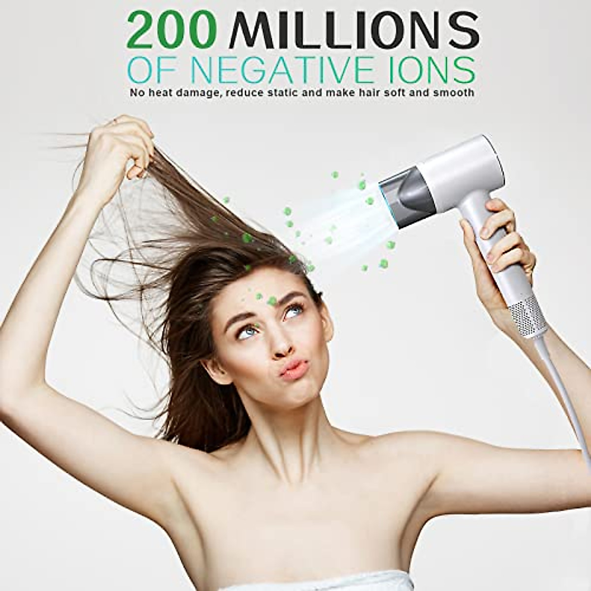 HHT Professional Hair Dryer, Negative Ionic Blow Dryer with 110, 000 RPM Brushless Motor for Fast Drying, LCD Display High-Speed Low Noise Hairdryer with Magnetic Nozzle for Salon, Home and Travel