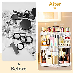 BuySShow 360 Rotating Makeup Organizer, DIY 7 Adjustable Layers spinning Cosmetic Organizer Large Capacity Make Up Organizers and Storage (Pink)