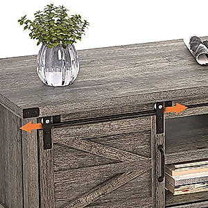 St.Mandyu Farmhouse Coffee Table with Hidden Compartment and Storage Cabinets Shelves, Wood Rectangular Tables with Sliding Barn Doors for Living Room Reception (Dark Grey)