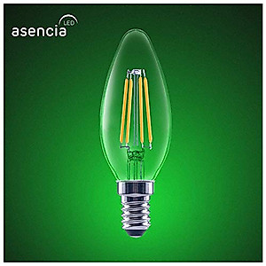 Asencia AN-03676 60 Watt Equivalent B11 All Glass Vintage Filament Dimmable LED Light Bulb, E12 Candelabra Base, 6-Pack, 6 Pack, Daylight (5000K)
