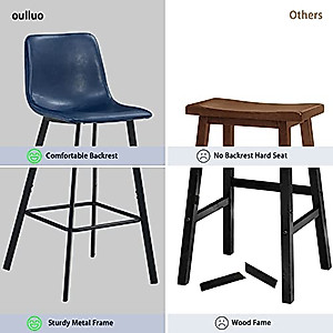 OUllUO Counter Bar Height Barstools with Back, 29 in PU Leather Bar Stools Set of 2, Upholstered Armless Tall Bar Stools for Kitchen Island, Cafe, Pub, Bistro, BS244, Navy Blue, 2Pcs