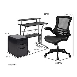 Flash Furniture Work From Home Kit - Black Computer Desk, Ergonomic Mesh/LeatherSoft Office Chair and Locking Mobile Filing Cabinet