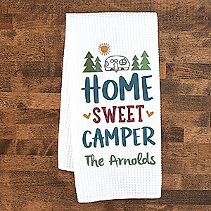 CANARY ROAD Personalized Home Sweet Camper Waffle Weave Dish Towel | Personalized Kitchen Towel | Travel Trailer Gift | Camper Accessories | Personalized Dish Towel | Camper Decor