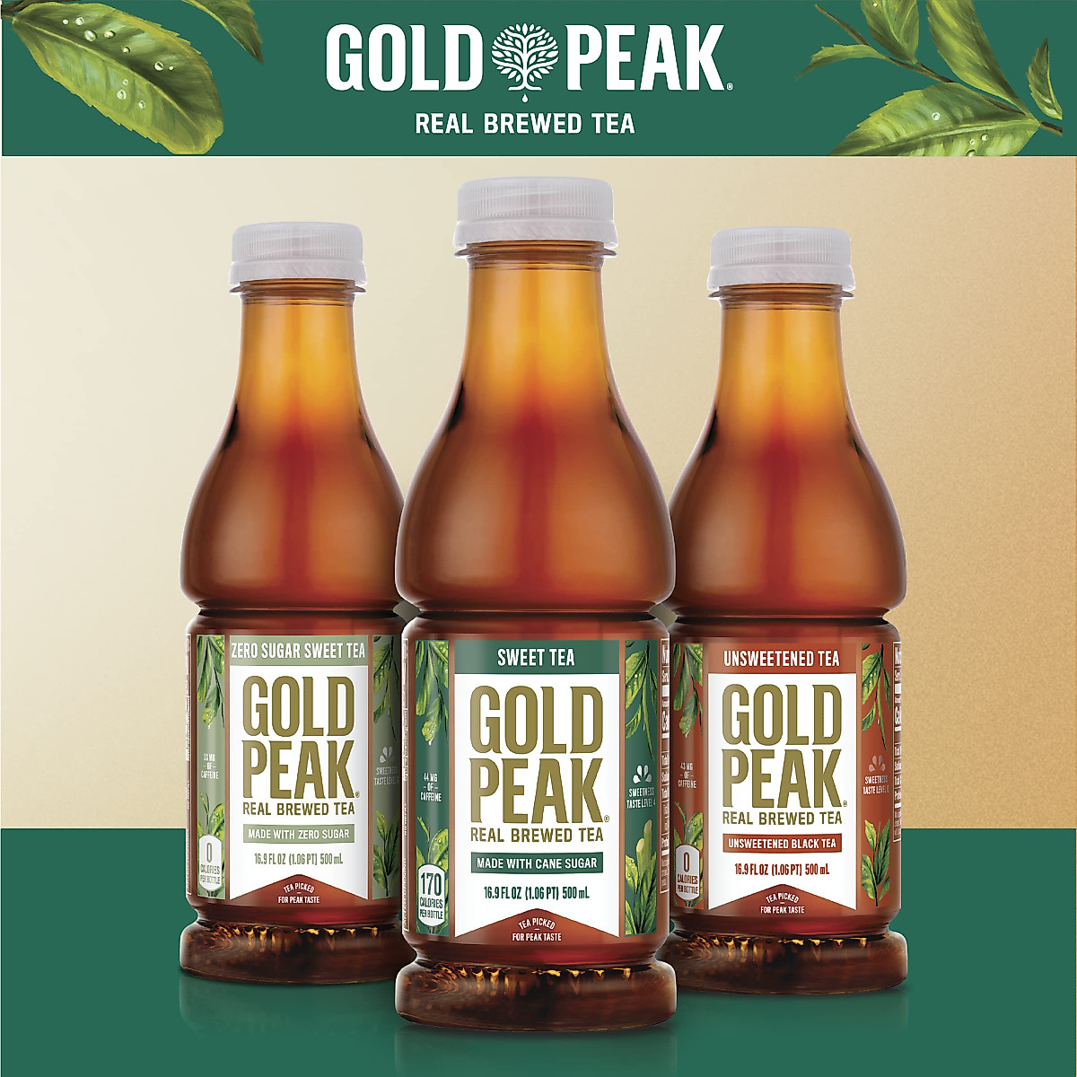 Gold Peak Tea, Unsweet Tea, 16.9 fl oz, 6 Pack