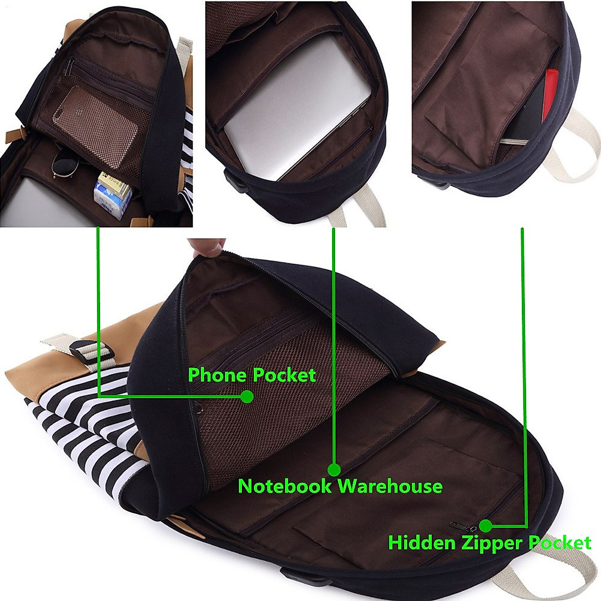 Women Laptop Backpack High School Bookbag 15.6 inch Casual Travel College Canvas with USB Charging Port (4-Black)