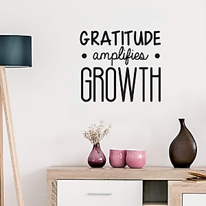 Vinyl Wall Art Decal - Gratitude Amplifies Growth - 22" x 25" - Trendy Inspirational Cute Optimistic Quote Sticker for Home Bedroom Closet Kids Room Living Room Playroom Office Decor (Black)