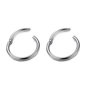 THUNARAZ 3 Pair Stainless Steel 16G Sleeper Earrings Septum Clicker Lip Nose Ring Body Piercing Silver-tone