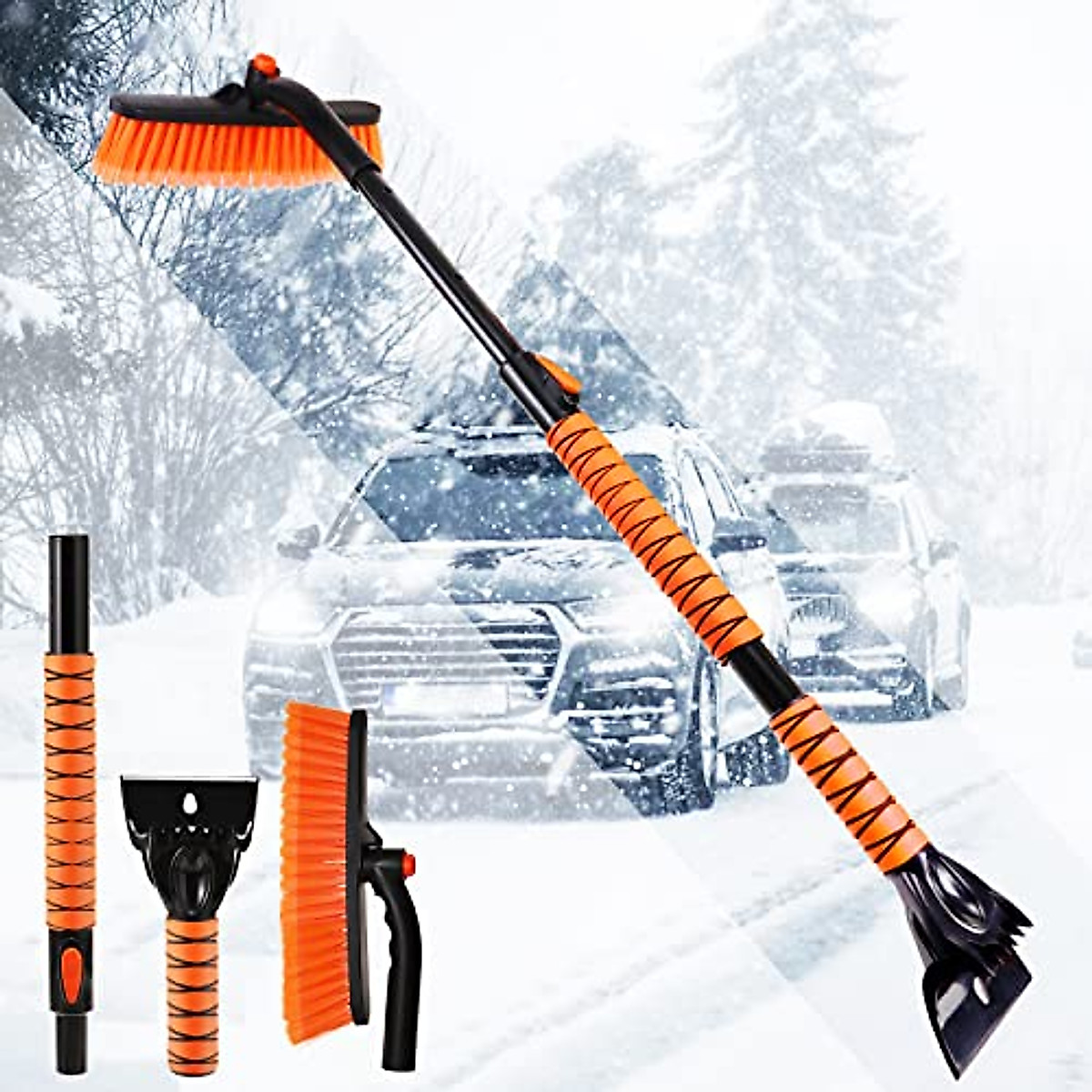 YUICHH 44" Snow Brush with Ice Scraper for Car Windshield, Car Snow Scraper and Brush, Snow Scraper Snow Brush for Car Extendable, Snow Car Scraper Detachable for Car Truck SUV