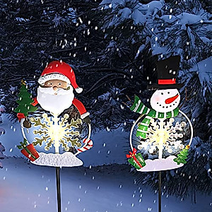 Christmas Garden Stake Decor Outdoor Solar Lights, Xmas Outdoor Decorations Pathway Light with Santa/Snowman for Garden Yard Lawn Christmas Decorations Solar Light Metal -2 Pack (Snowflake lights)