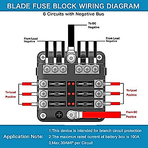 6 Way Fuse Block,12V Blade Fuse 6 Circuit ATC/ATO Waterproof Fuse Box Holder with LED Indicator Waterpoof Cover for 12V/24V Automotive Truck Boat Marine RV Van Vehicle