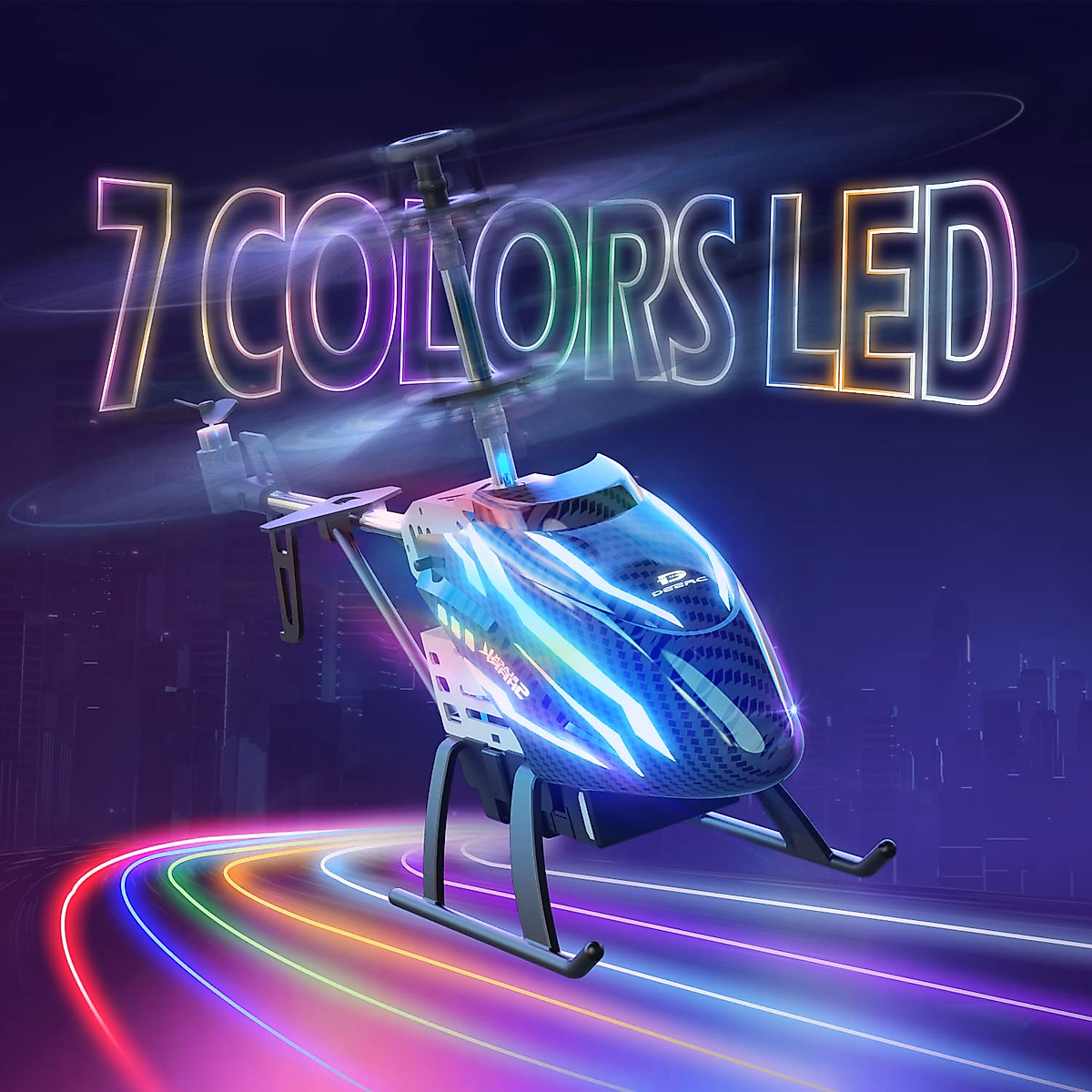 DEERC DE23 Remote Control Helicopter, RC Helicopters with 7 Colors Light, 2 Modular Battery for 24 Min Play, Altitude Hold, One Key take Off/Landing, 2.4GHz Aircraft Indoor Flying Toy for Boys Girls