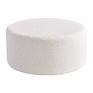 Get Set Style Round Coffee Table, Boucle Upholstered End Table, Work as Side Table & Ottoman & Seat for Living Room Bedroom Entryway Office