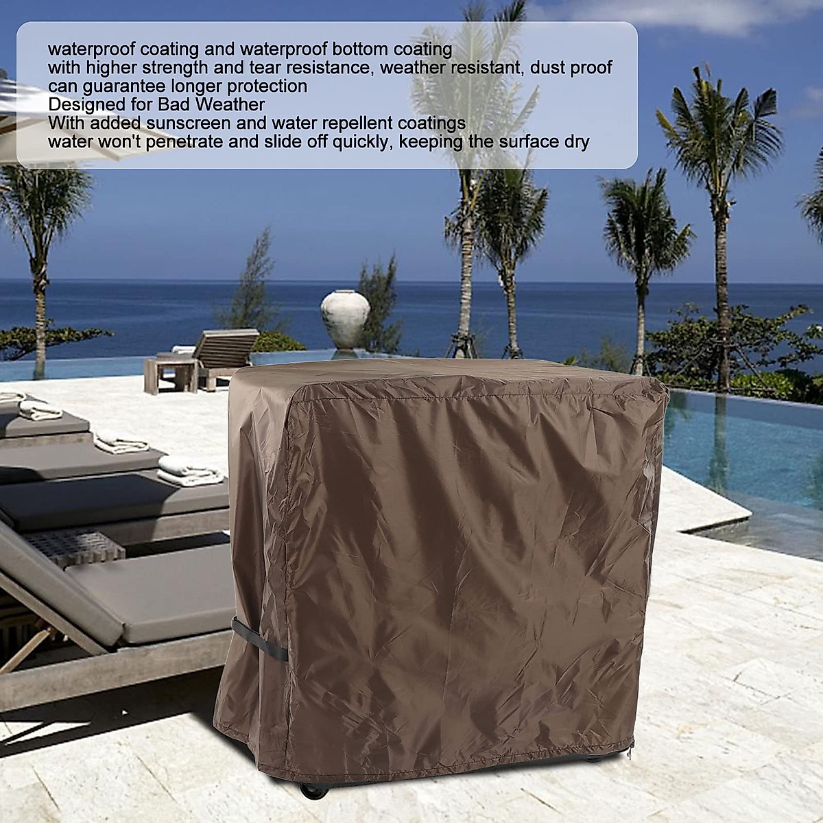 TOPINCN Rolling Cooler Cart Cover, Cooling Bins Kitchen Storage Waterproof Cart Cover Buffet Grill Table Cover Outdoor Dining Beverage Cart Cover Party Cooler Cover (Brown)