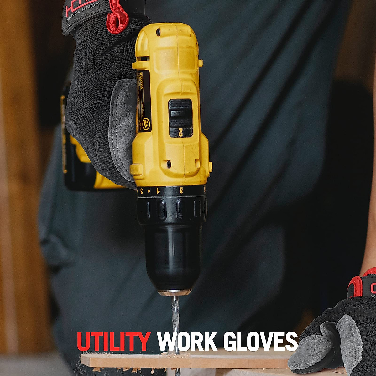 HANDLANDY Mens Work Gloves Touch Screen, Synthetic Leather Utility Gloves, Flexible Breathable Fit- Padded Knuckles & Palm (Large, Black)