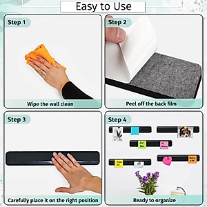 Inooves Combo Magnetic and Felt Cork Board Strips - with Pushpins, Magnets & Reusable Dry-Erase Sticky Notes, Strong Adhesive Backing Bulletin Boards, 1/2 inch Thick No Damage for Wall - 5 Pcs Black