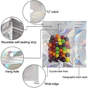 EgticLive 100 Pack Resealable Holographic Bags for Small Business, 3 x 4", Iridescent Mylar Bags with Clear Front Ziplock Foil Packing Pouch Bags for Multipurpose Storage (3 X 4 inches)