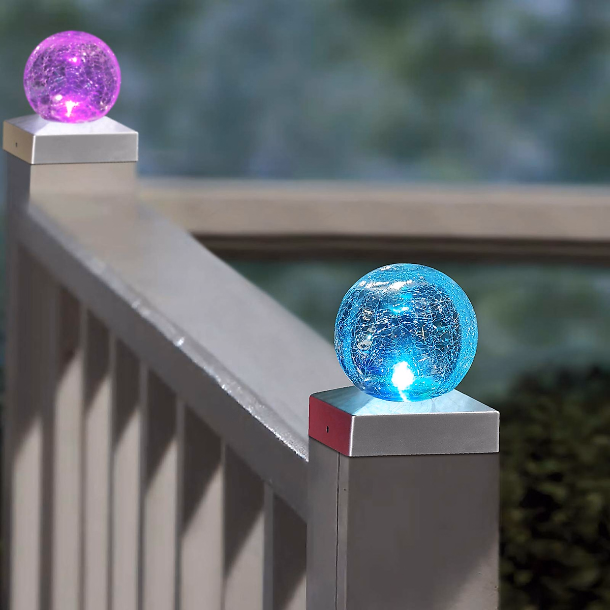 SUNNYPARK Solar Fence Post Cap Light, 4x4, Color Changing, Waterproof, Outdoor, Wooden or Vinyl Post, Garden Lights, Solar Powered, Crackle Glass Design